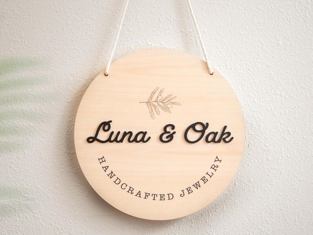 Round Hanging Wooden Sign W/ White Rope - Custom Business Commercial ...