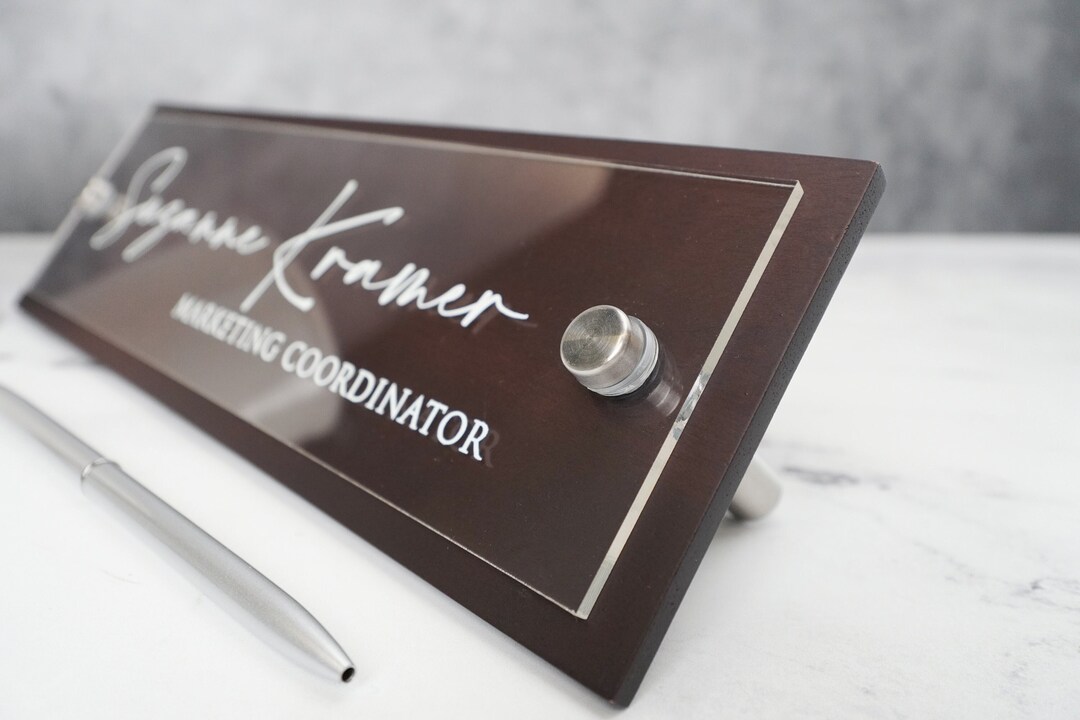 UV Printed Wood Acrylic Name Plate Personalized Office Executive CEO ...