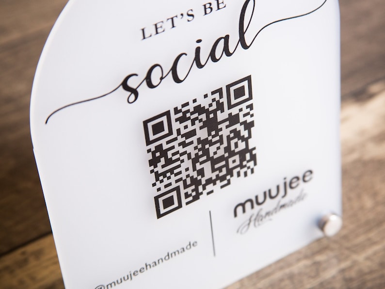 Arched QR Code Social Media Sign 6x7.75 Scannable Table Desk Signage ...