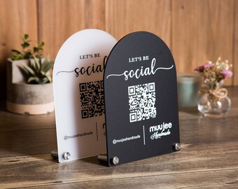 QR Code Social Media Sign W/ Wood Stand Scannable Office Table Desk ...