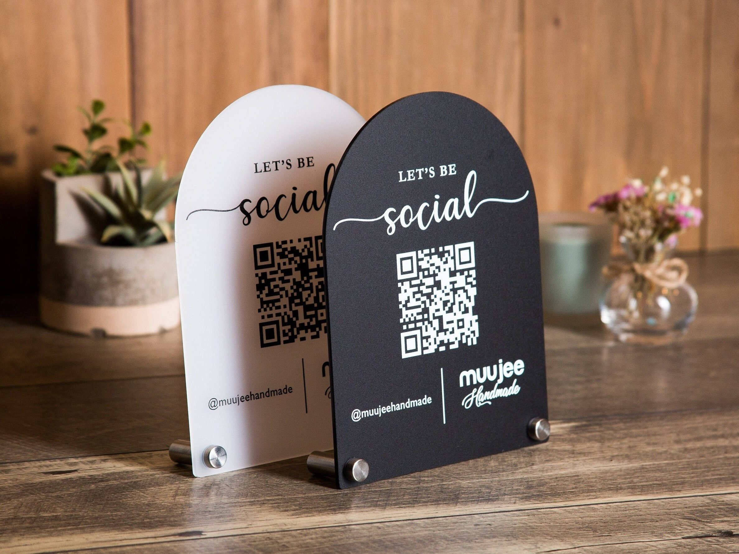 Arched QR Code Social Media Sign 6x7.75 Scannable Table Desk Signage ...
