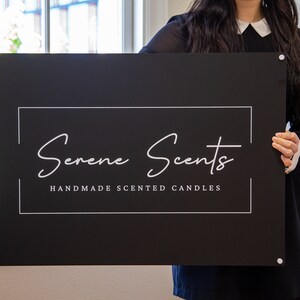 Black Rectangle Wall Sign With 4 Holes Custom Small Business Logo Sign ...