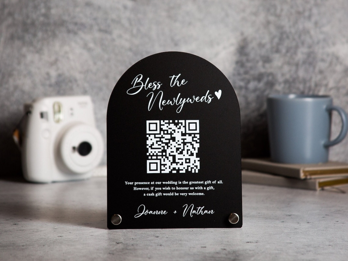 Arched QR Code wedding Sign 6x7.75 Scannable Acrylic Sign, Wedding Cash ...