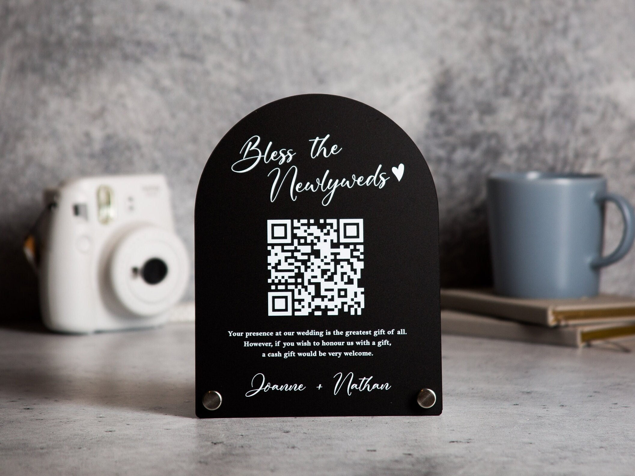 Arched QR Code wedding Sign 6x7.75 Scannable Acrylic Sign, Wedding Cash ...