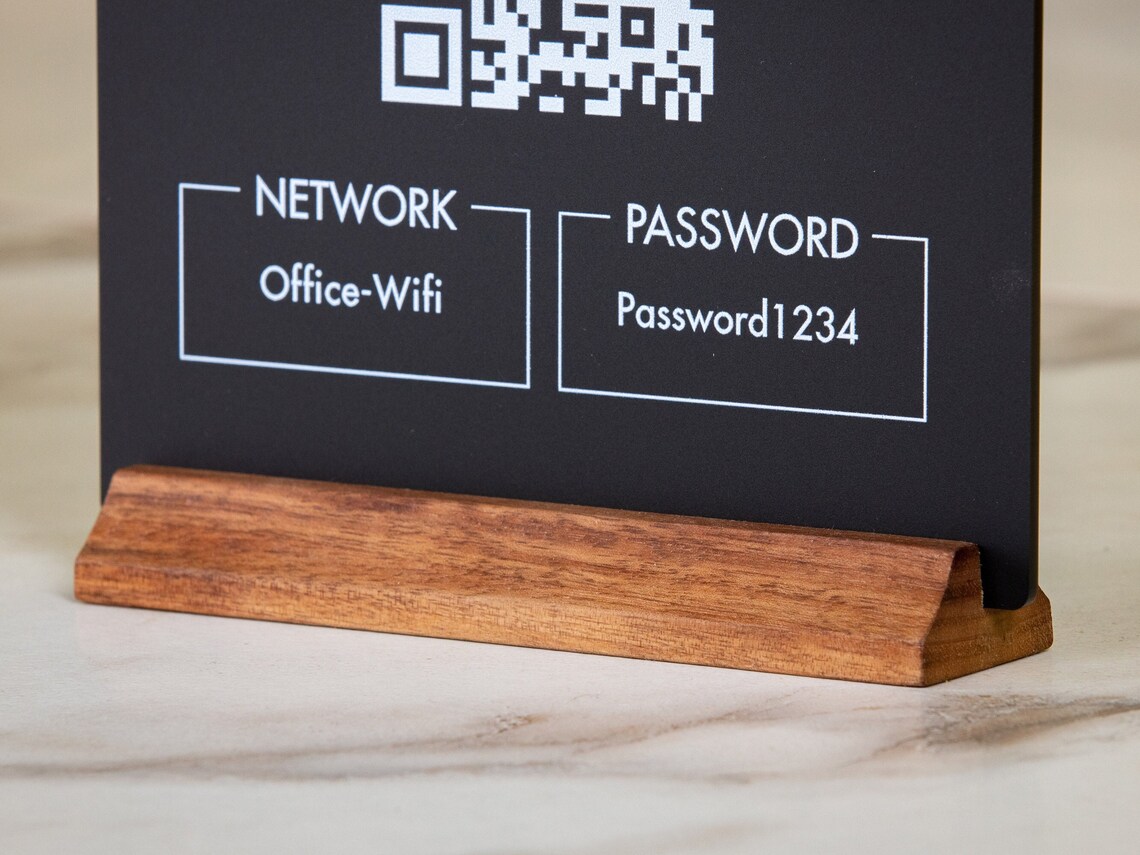 QR Code Wifi Acrylic Sign W/ Wood Base 6.5 X 7.75 Table Sign for Home ...