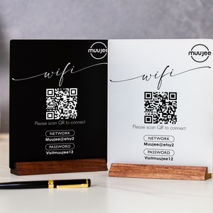 QR Code Logo Wifi Acrylic Sign W/ Wood Base 6x7.75 - Etsy