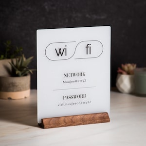 Wifi Acrylic Sign W/ Wood Base - 6.5 X 7.75" Table Signage for Home ...