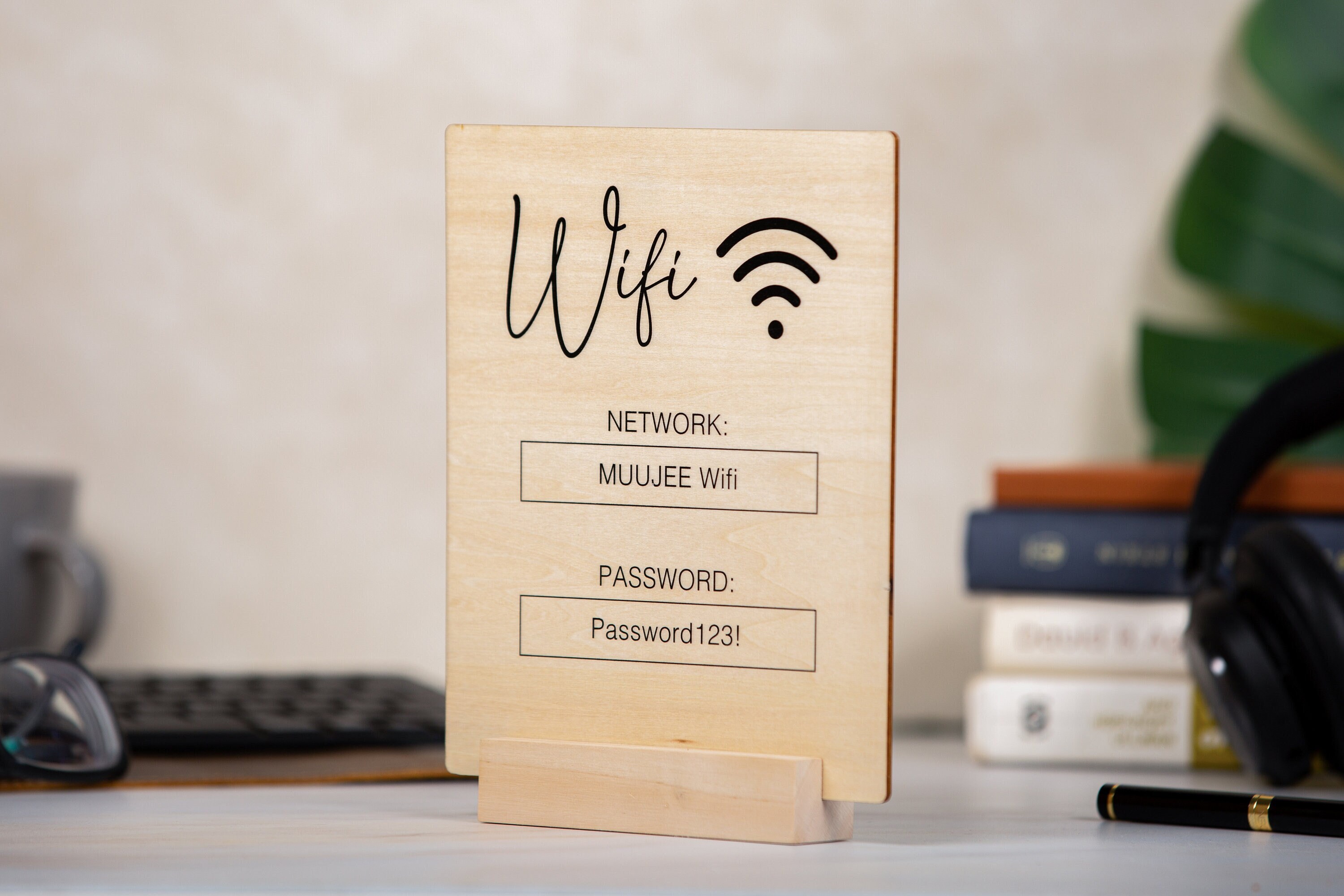Wood Wifi Sign W/ Maple Wood Stand (design 2) - Network Display Sign ...