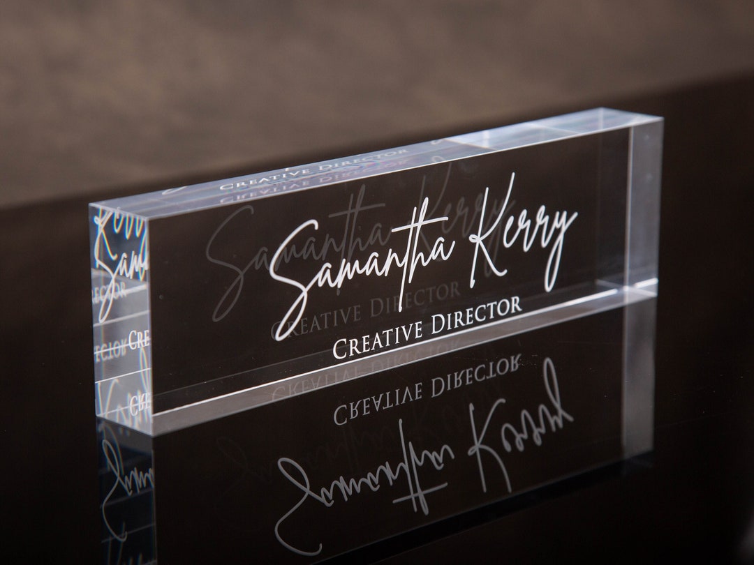 Engraved Clear Acrylic Name Block - Custom Job Title Plaque Office ...