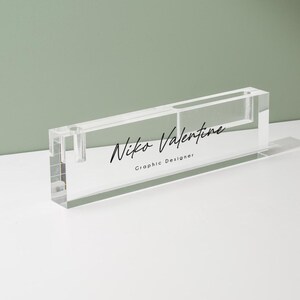 Personalized Acrylic Name Block W/ Slots (D5) - Optional Wood Base ...