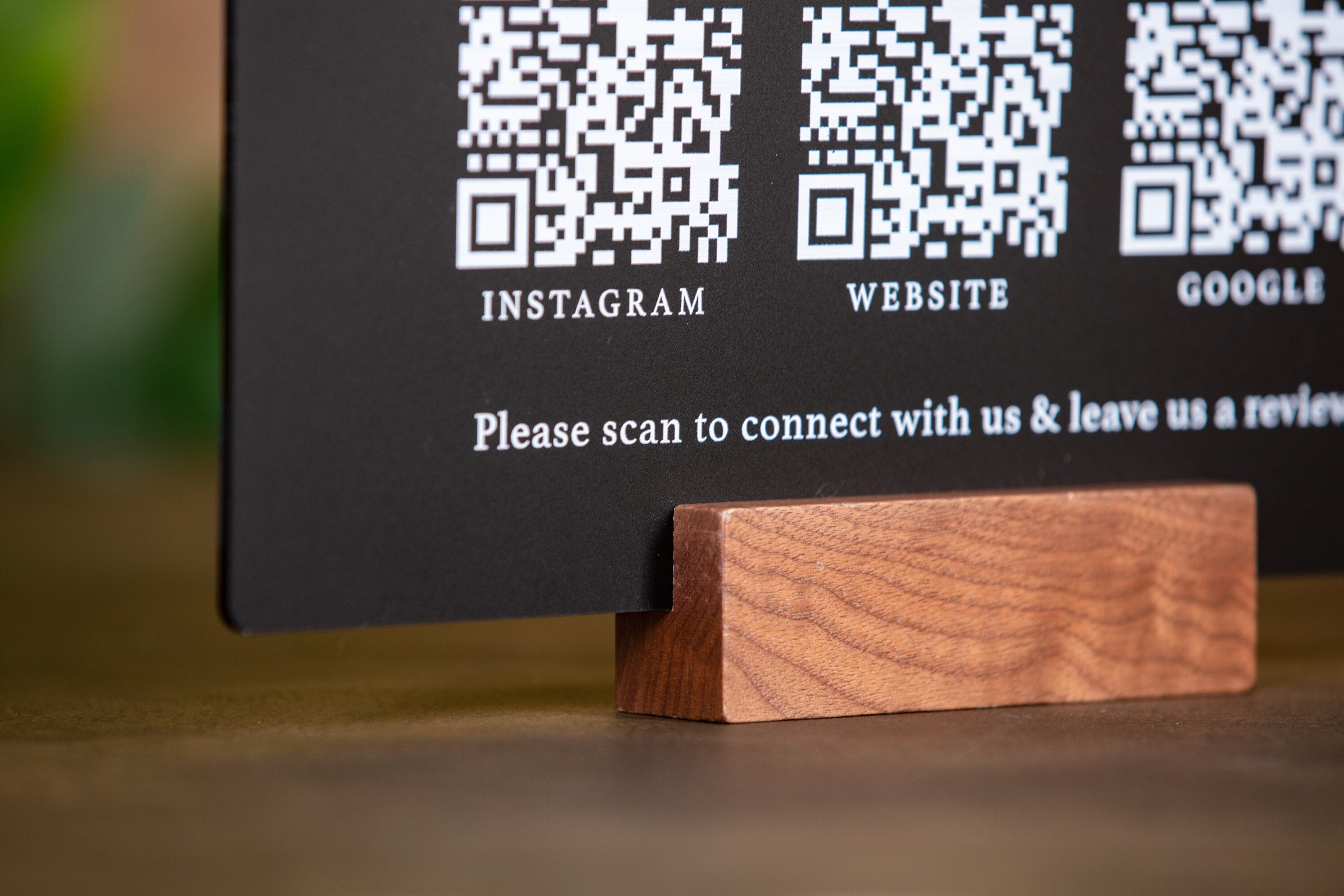 3 QR Codes Business Sign W/ Wood Stand 11.5x7 Scannable Acrylic ...