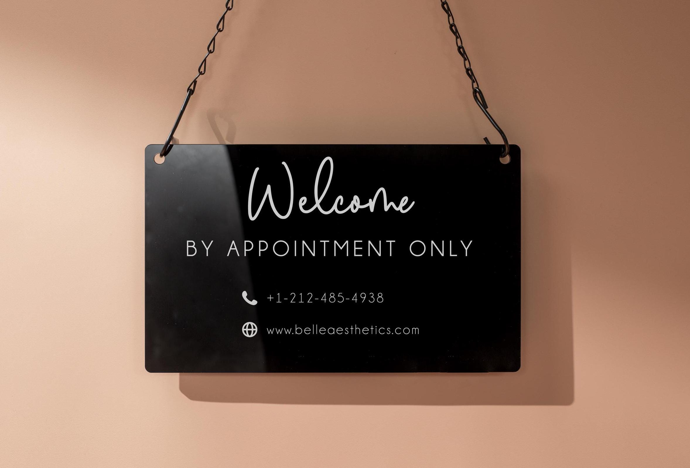 Hanging Acrylic Sign & Black Metal Chain (D11) - 11.5x7" Custom Window ...