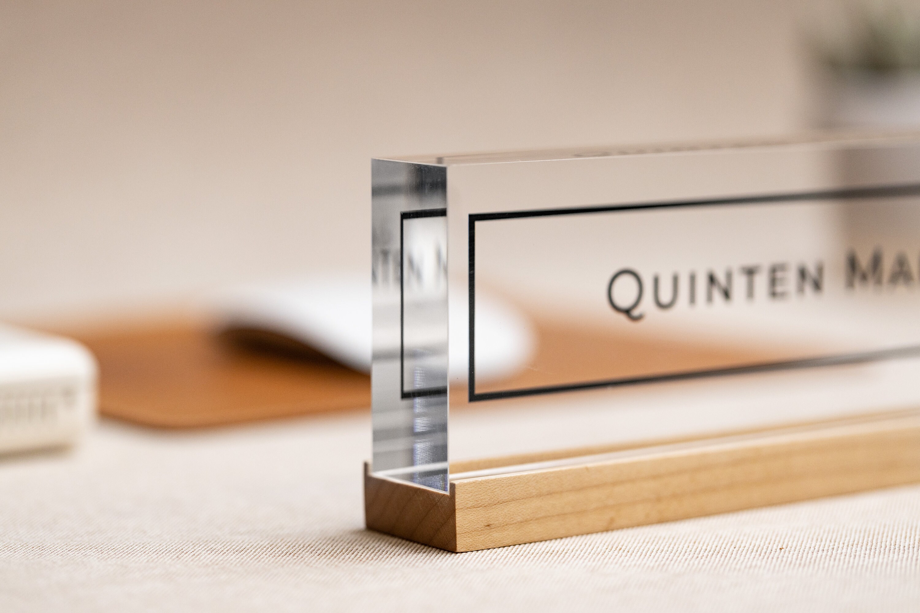Personalized Acrylic Name Block W/ Wooden Base design 4 Minimal ...