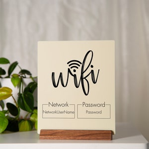 Wifi Password Acrylic Sign W/ Wood Base 6.5 X 7.75 Standing Table Sign ...