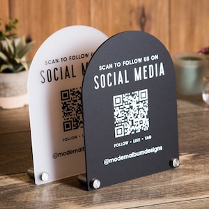 Arched QR Code Social Media Sign - 6x7.75" Scannable Table Desk Signage ...