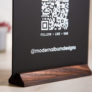 QR Code Social Media Sign W/ Wood Stand Scannable Office Table Desk ...