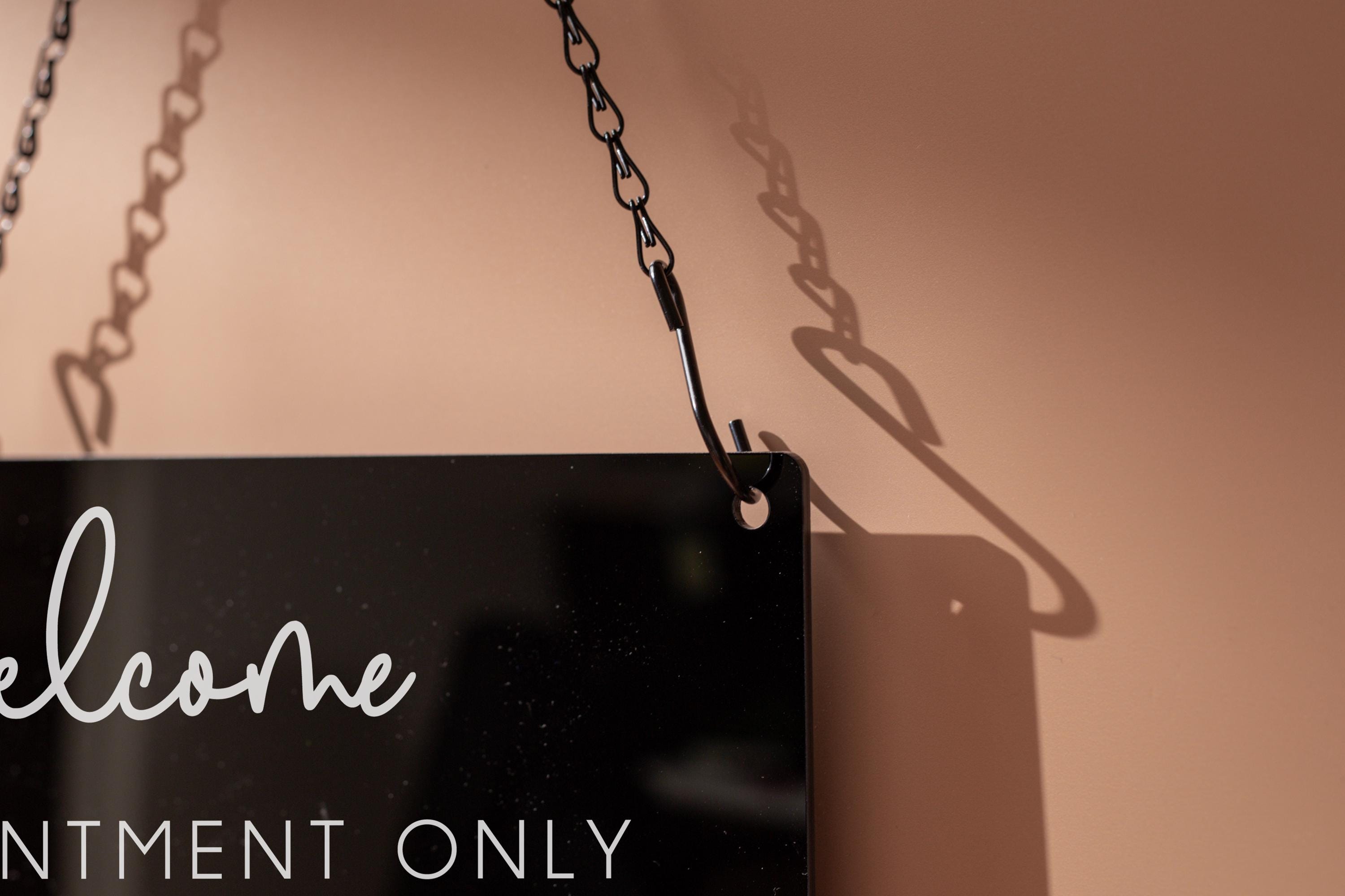 Hanging Acrylic Sign & Black Metal Chain (D11) - 11.5x7" Custom Window ...