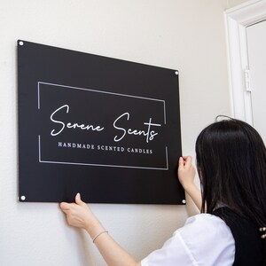 Black Rectangle Wall Sign With 4 Holes - Custom Small Business Logo ...