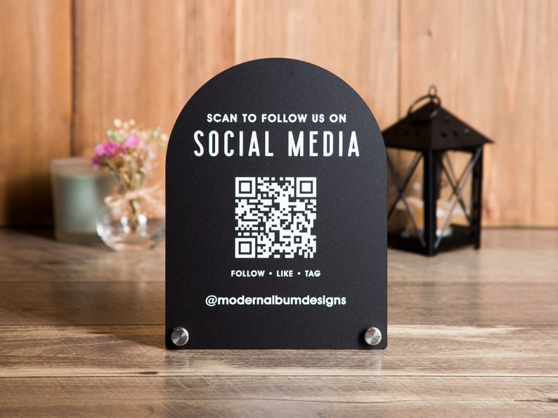 Arched QR Code Social Media Sign 6x7.75 Scannable Table Desk Signage ...