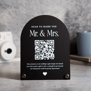 Arched QR Code wedding Sign 6x7.75 Scannable Acrylic Sign, Wedding Cash ...