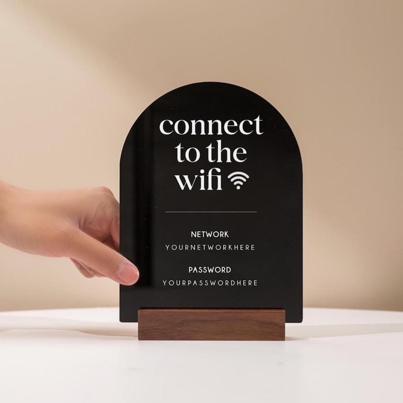 Arch Acrylic Wifi Sign W/ Base (D8) - Custom Wifi Password Display for ...