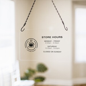 Store Hours W/ Logo Acrylic Sign & Black Hanging Chain 11.5x7 Custom ...