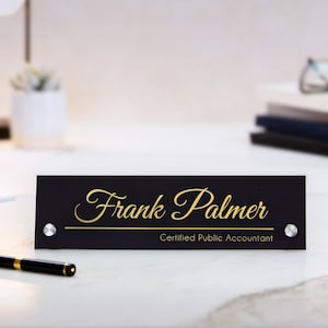 Standing Black Acrylic Name Plate gold Text Executive Desk CEO Sign ...