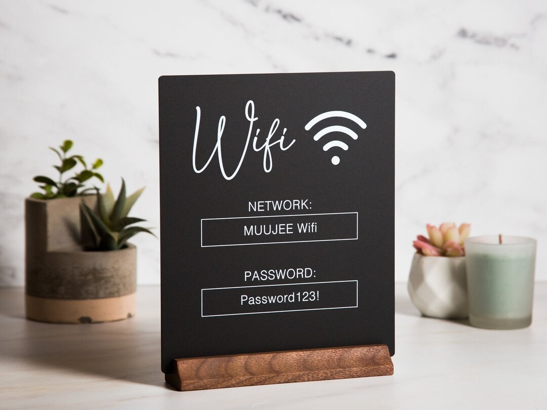 Wifi Acrylic Sign W/ Wood Base 6.5 X 7.75 Ice or Black Table Sign for ...