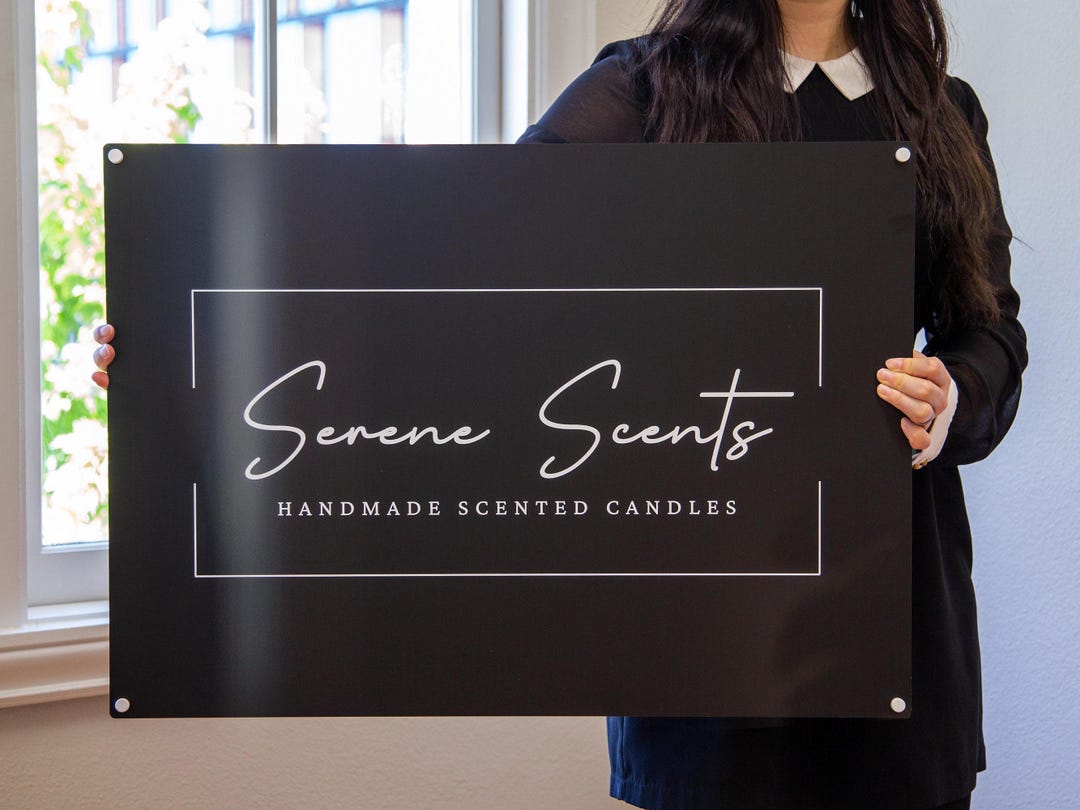 Black Rectangle Wall Sign With 4 Holes - Custom Small Business Logo ...