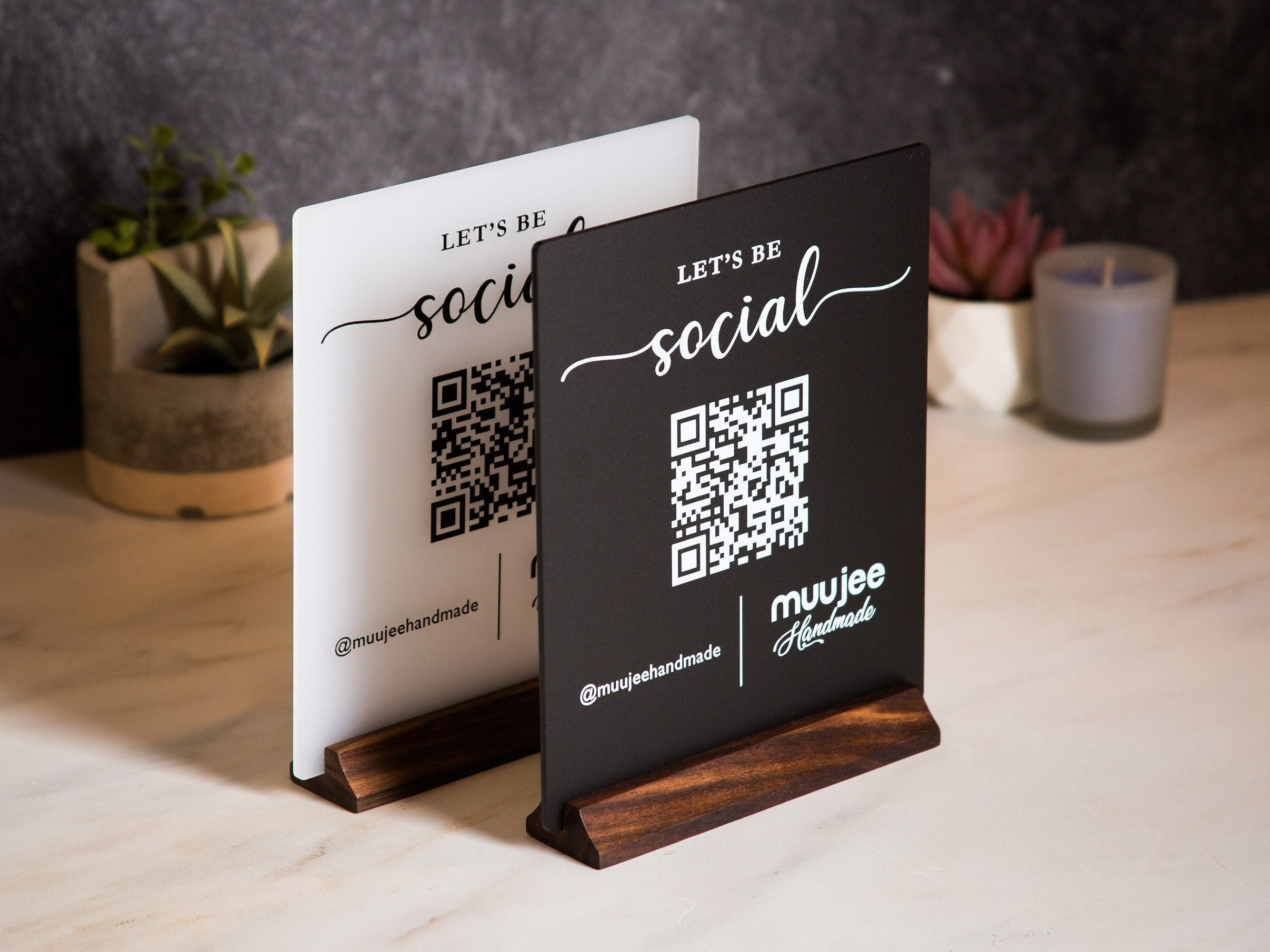 QR Code Social Media Sign W/ Wood Stand 6.5 X 7.75 Logo Optional ...