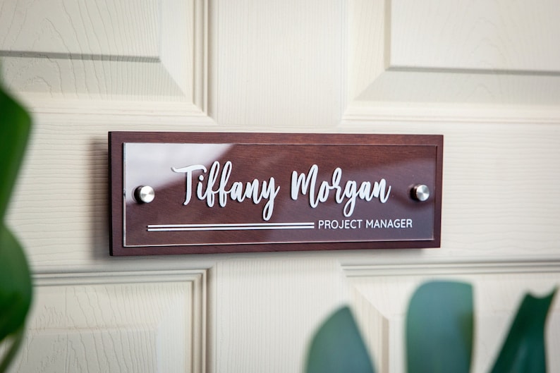UV Printed Wood Acrylic Wall Sign Custom Name Title Office Plaque Decor ...