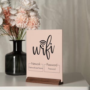 Wifi Password Acrylic Sign W/ Wood Base - 6.5 X 7.75" Standing Table ...