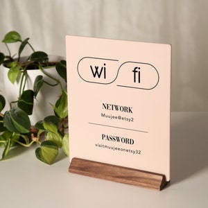 Wifi Acrylic Sign W/ Wood Base - 6.5 X 7.75" Table Signage for Home ...