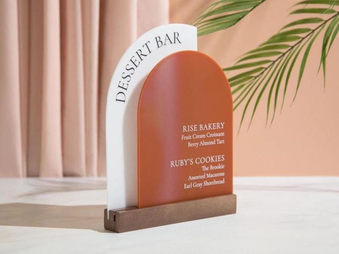 Full Arch Double Acrylic Sign W/ Walnut Wood Base - Dessert Bar for ...