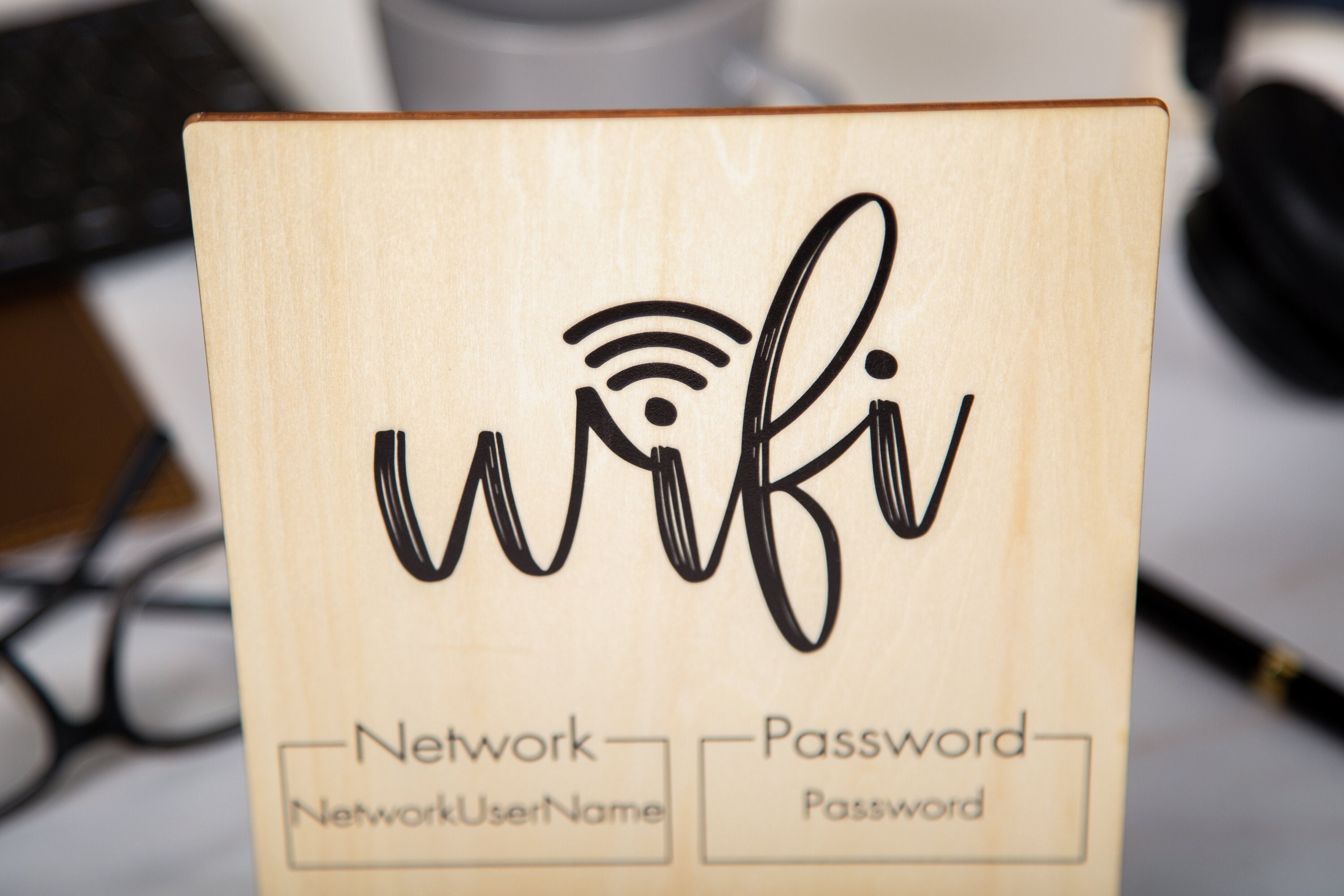 Wood Wifi Sign W/ Maple Wood Stand (design 1) - Freestanding Tabletop ...