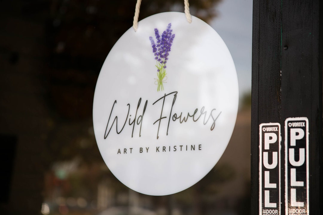 Round Hanging Acrylic Sign (logo) W/ White Rope - Custom Window Signage ...