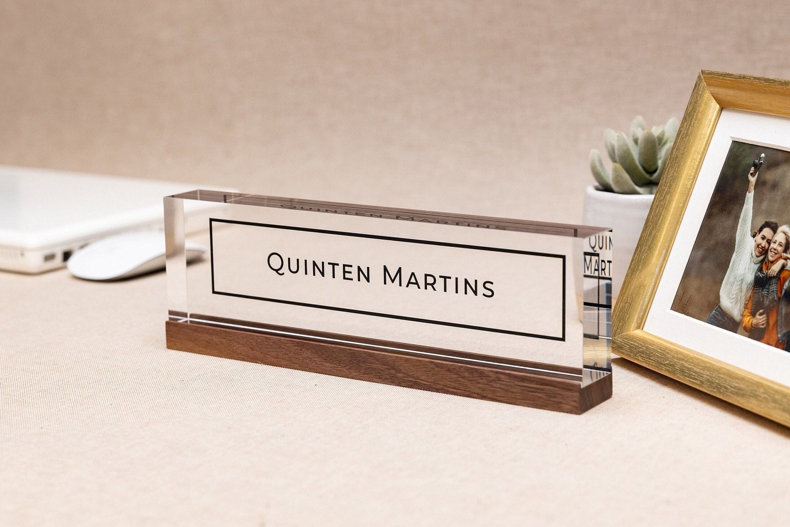 Personalized Acrylic Name Block W/ Wooden Base design 4 Minimal ...