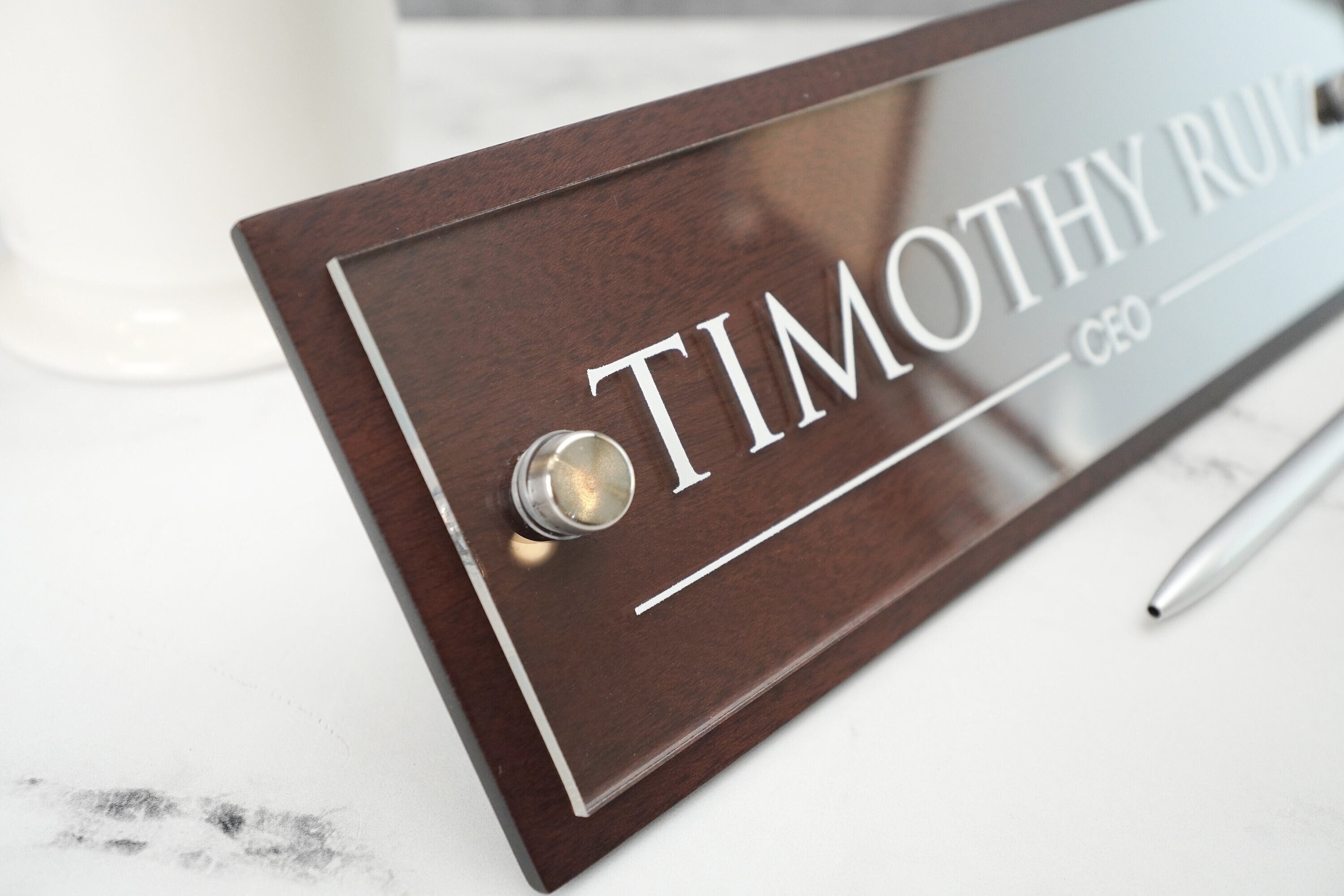 UV Printed Wood Acrylic Name Plate Personalized Office Executive CEO ...