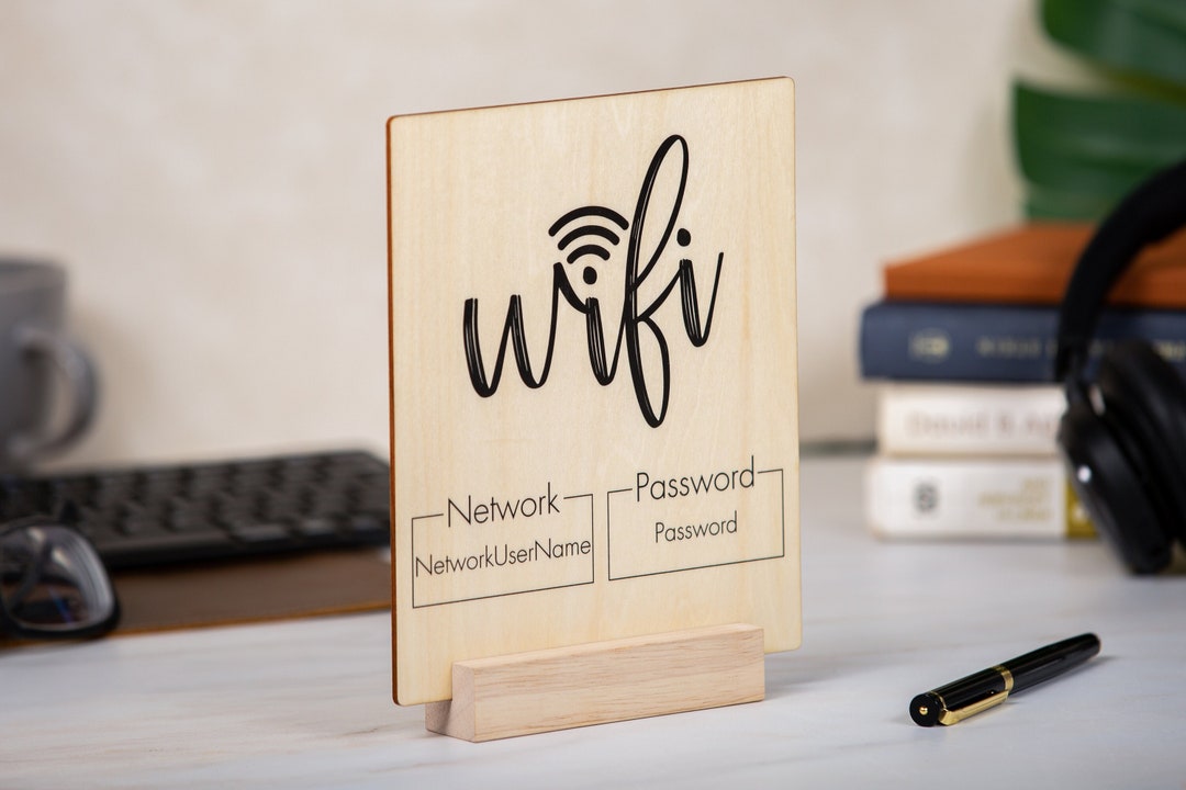 Wood Wifi Sign W/ Maple Wood Stand (design 1) - Freestanding Tabletop ...