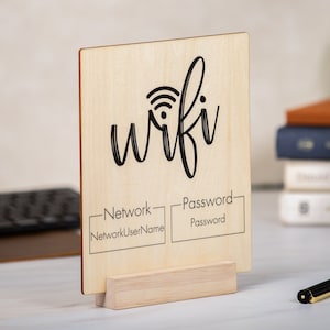Wood Wifi Sign W/ Maple Wood Stand (design 1) - Freestanding Tabletop ...