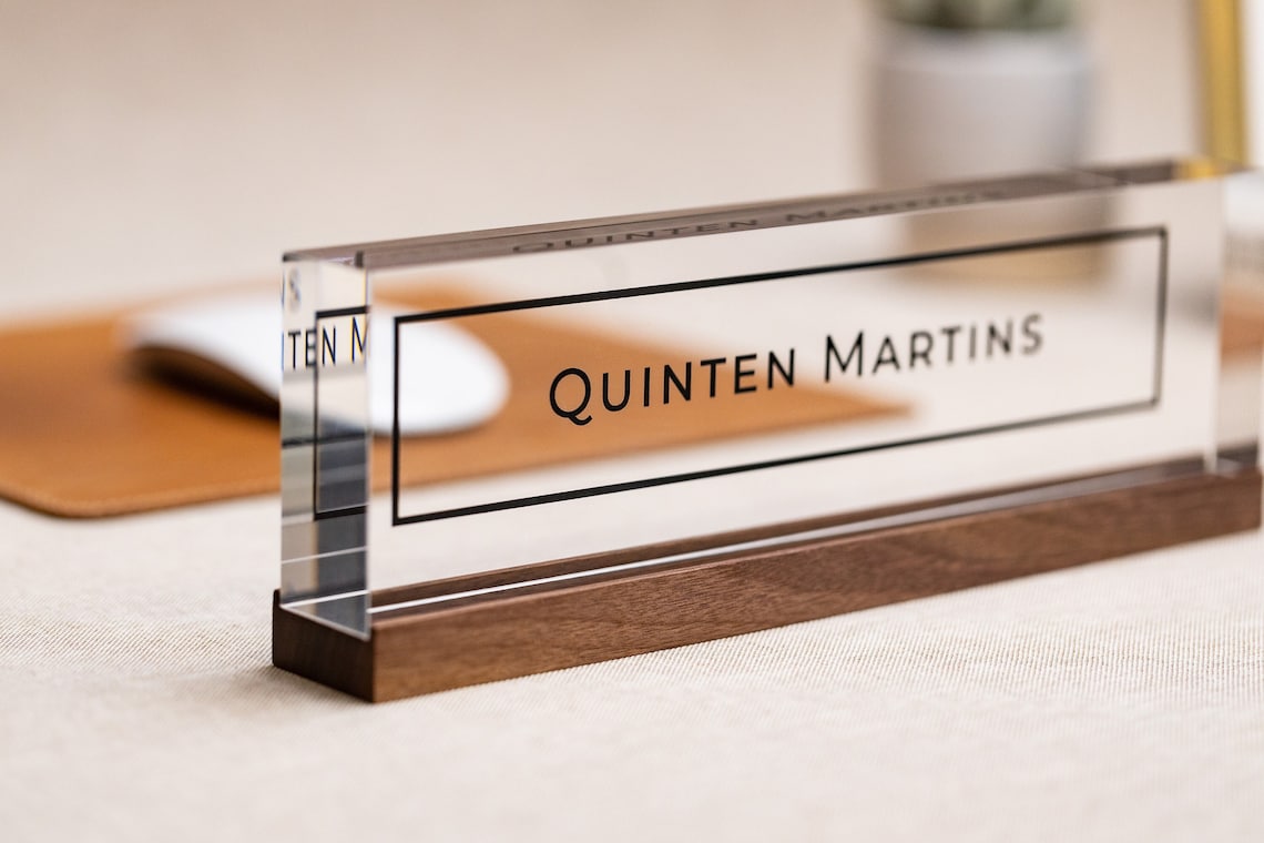 Personalized Acrylic Name Block W/ Wooden Base design 4 Minimal ...