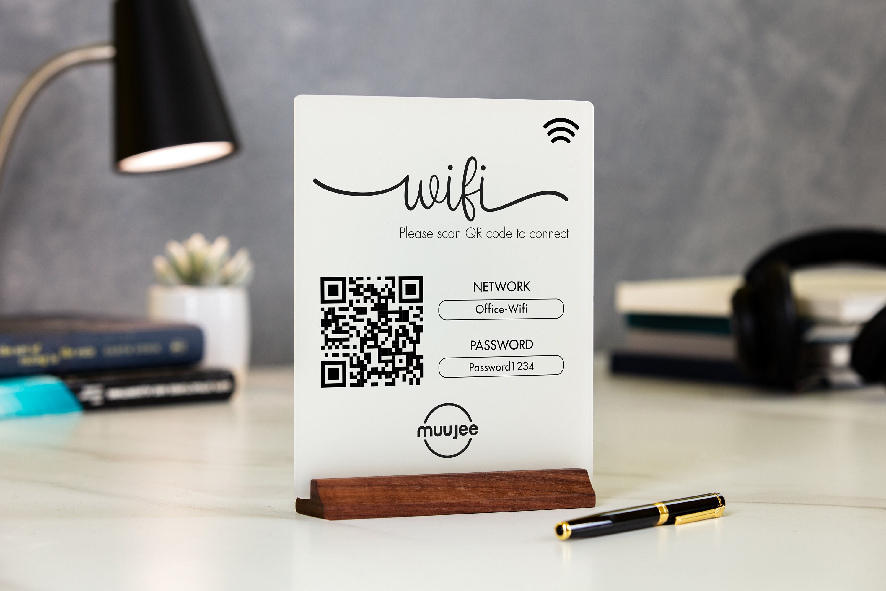 QR Code Logo Wifi Acrylic Sign W/ Wood Base 6x7.75 - Etsy