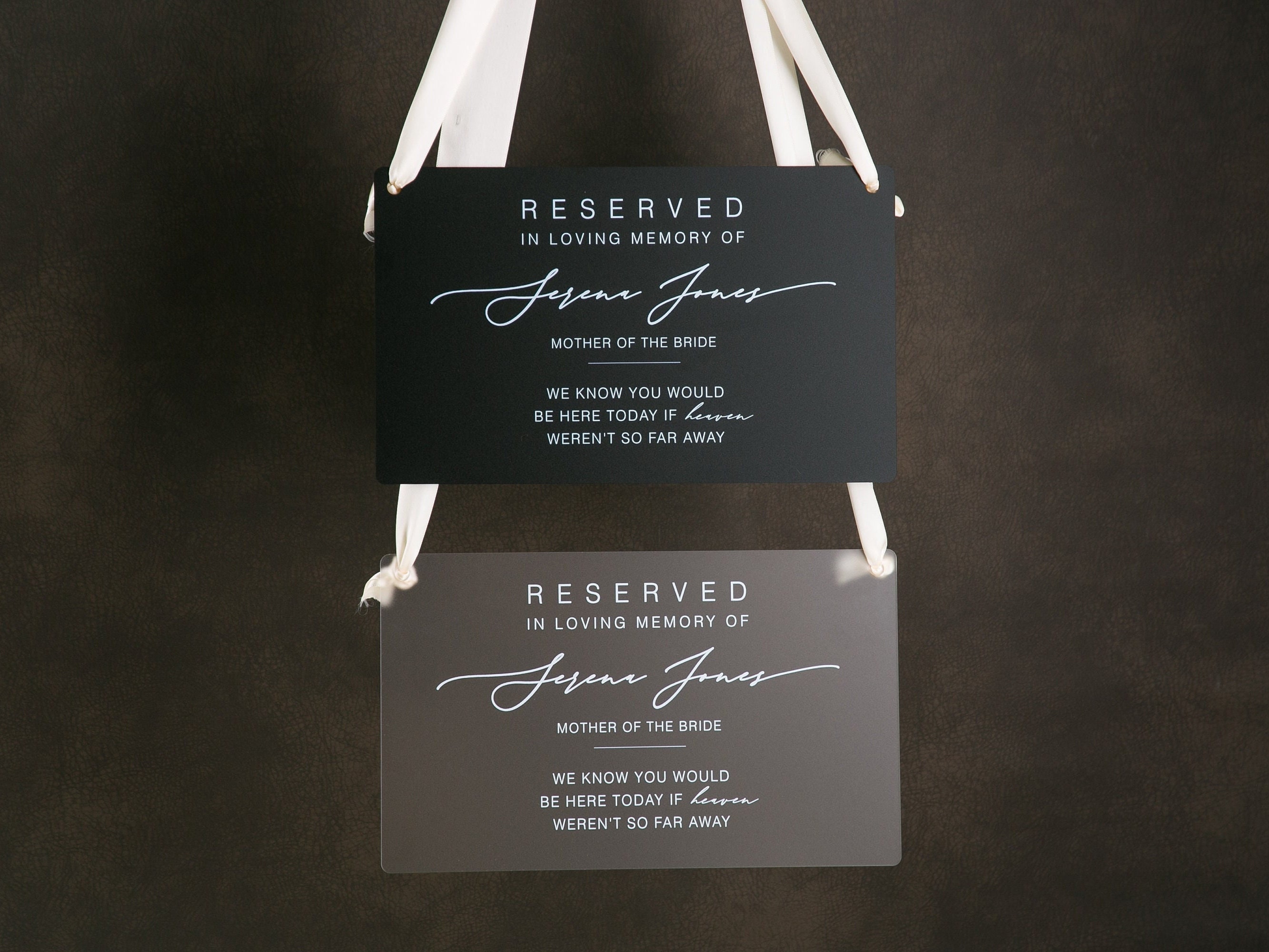 Reserved Hanging Acrylic Sign With Ribbon Black or Frosted 11.5x7 Sign ...