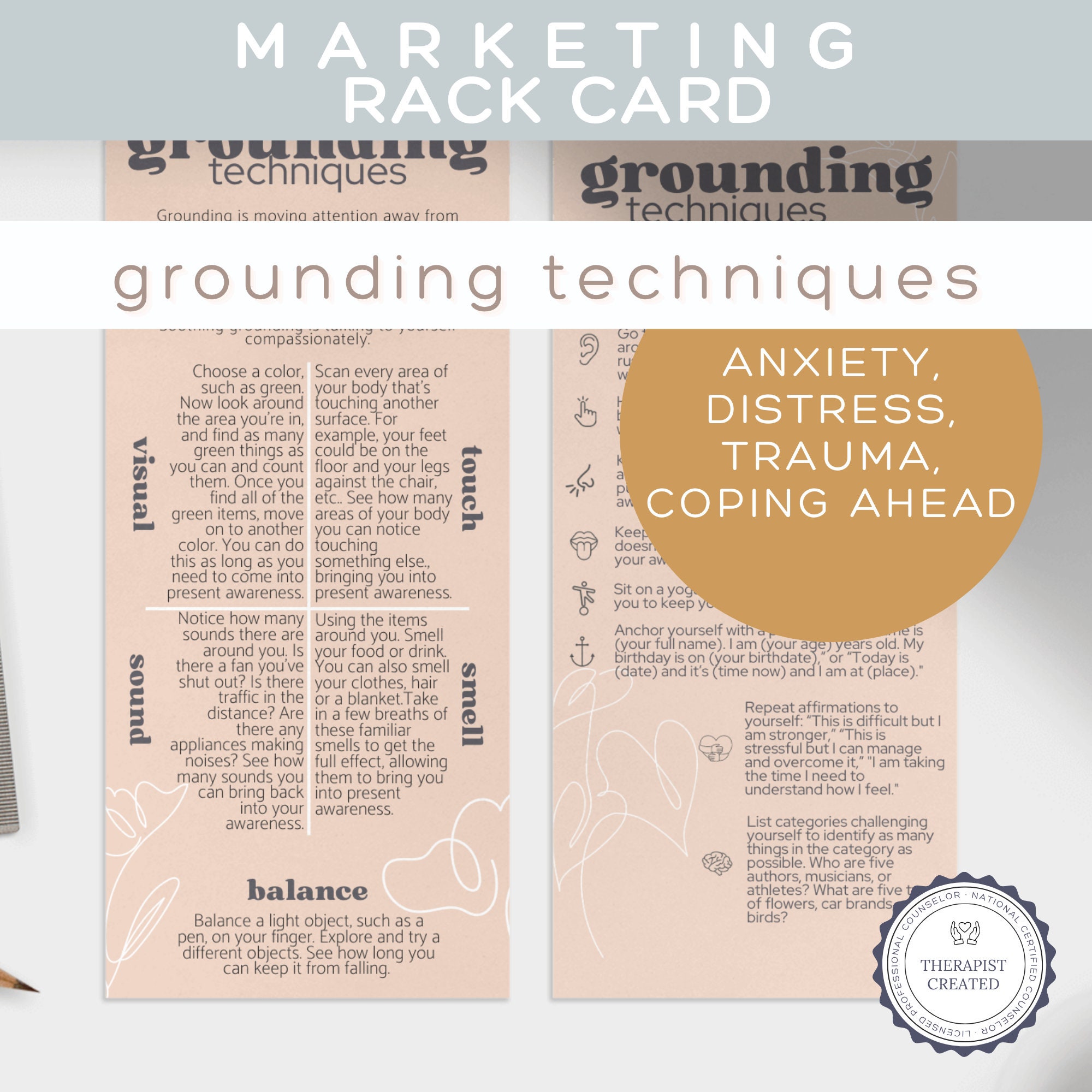Grounding Techniques Rack Card for Trauma, Anxiety, and Coping Ahead ...