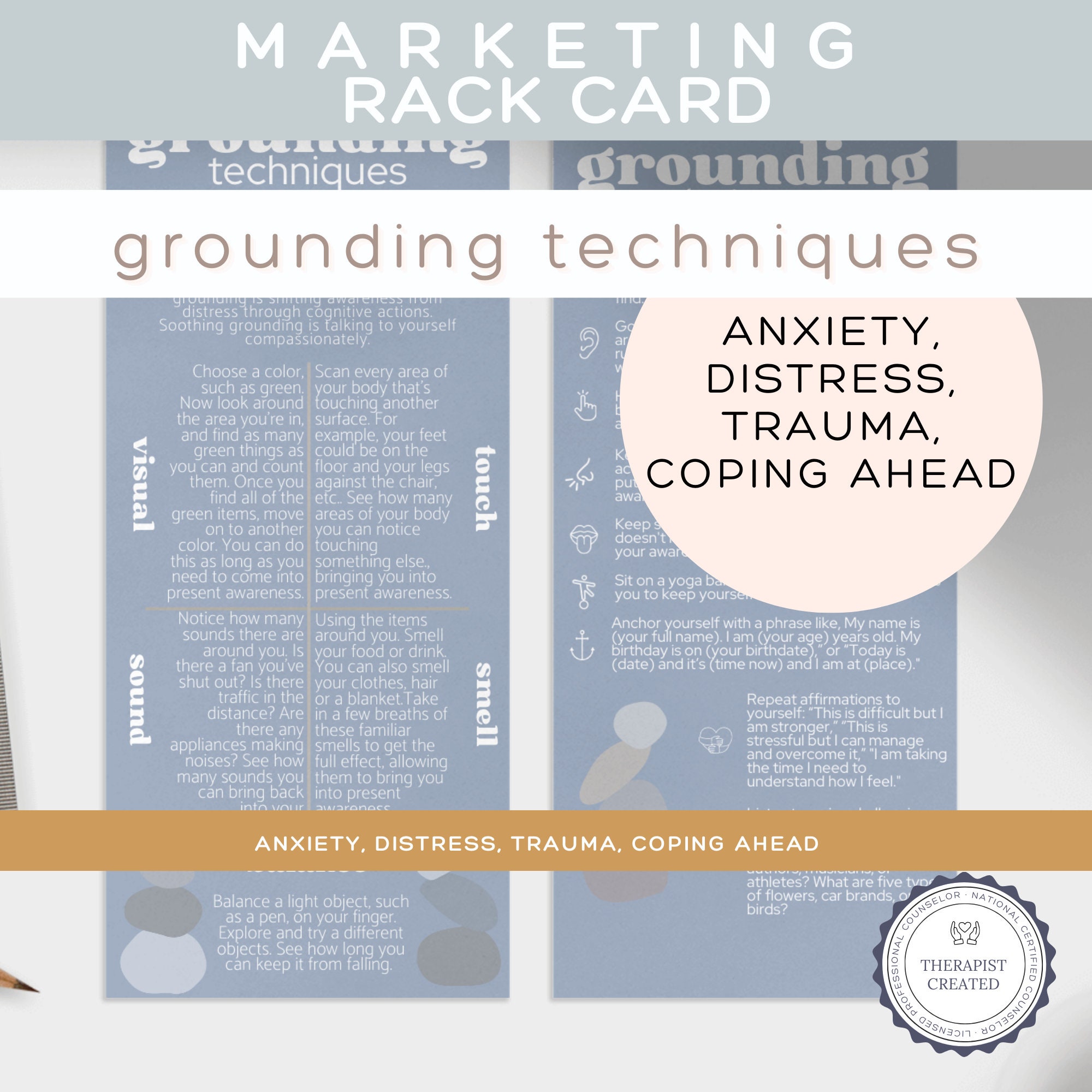 Grounding Techniques Rack Card for Trauma, Anxiety, and Coping Ahead ...