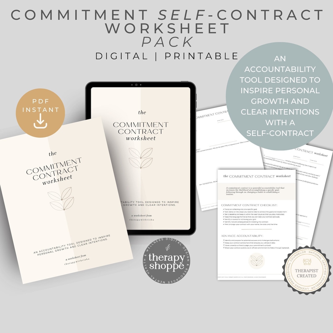 Commitment Contract Worksheet | Accountability Resource | Therapy Resources | Coaching Tools ...