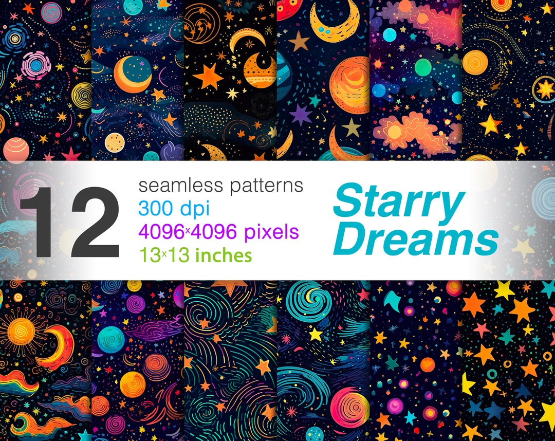 Starry Dreams Digital Paper - SEAMLESS - Starry Dreams Patterns - 12 ...