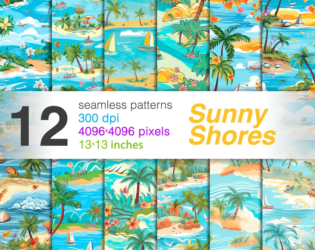 Sunny Shores Digital Paper - SEAMLESS - Sunny Shores Patterns - 12 ...