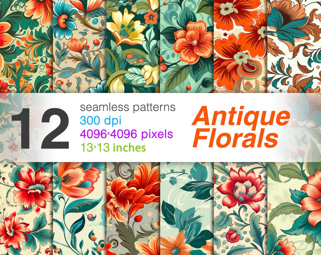 Antique Florals Paper - SEAMLESS - Antique Florals Patterns - 12 ...