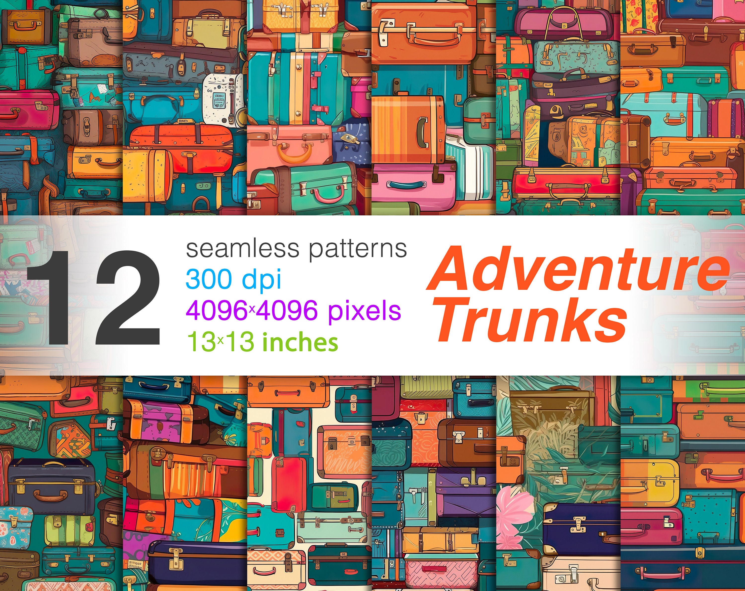 Adventure Trunks Digital Paper SEAMLESS Adventure Trunks Patterns 12 ...